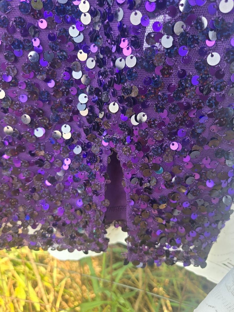 Dress short classy purple sequence 3 quarter side zipper small front ...