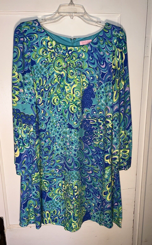 Lilly Pulitzer Colette Tunic Swing Dress Peacock Lagoon Bell Sleeve ...
