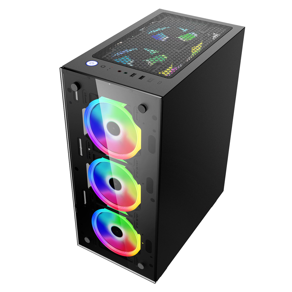 Gaming PC Computer Case RGB LED Mid Tower ATX Tempered Glass 6x Halo ...