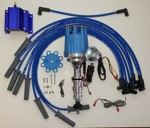 FORD FE 390 427 428 SMALL BLUE CAP HEI DISTRIBUTOR + 8.5mm PLUG WIRES ...
