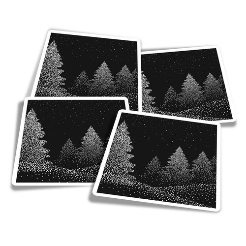 4x Square Stickers 10 cm - BW - Artistic Christmas Tree Design #37732 ...