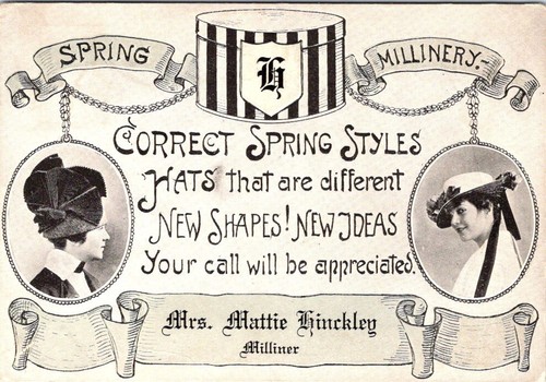 1915, WOMENS HATS, Spring Millinery, PINE RIVER ? Wisconsin Advertising ...