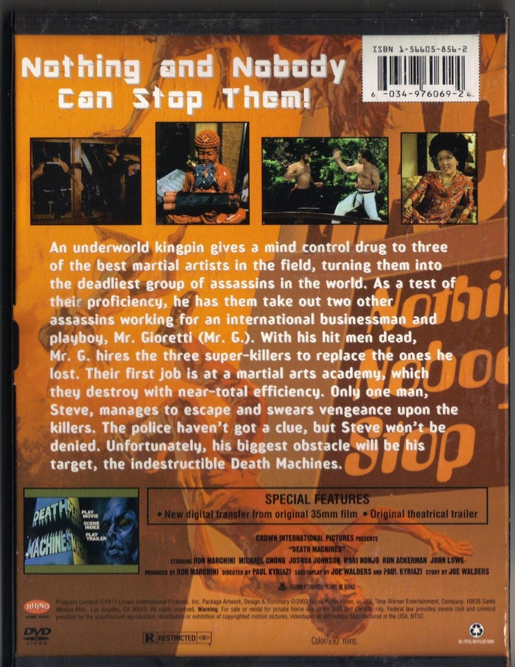 DEATH MACHINES~1977 RARE VG/C DVD~RON MARCHINI MARI HONJO JOSHUA ...