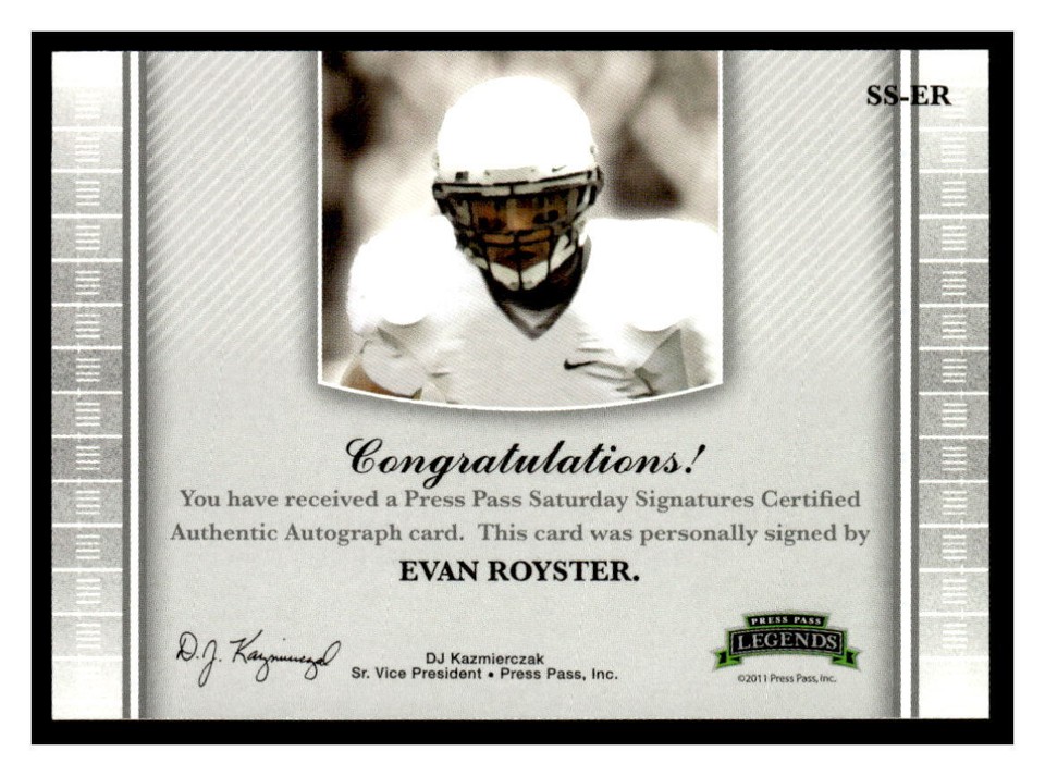 EVAN ROYSTER 2011 PRESS PASS AUTOGRAPH AUTO | eBay