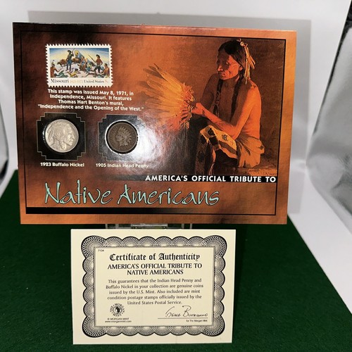 America's Tribute To Native American Stamp & Coins Set 1923 Nickel 1905 ...
