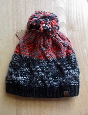 VERDICT MENS CABLE KNIT BEANIE HAT - RED & BLACK - POM POM - MENS ONE ...