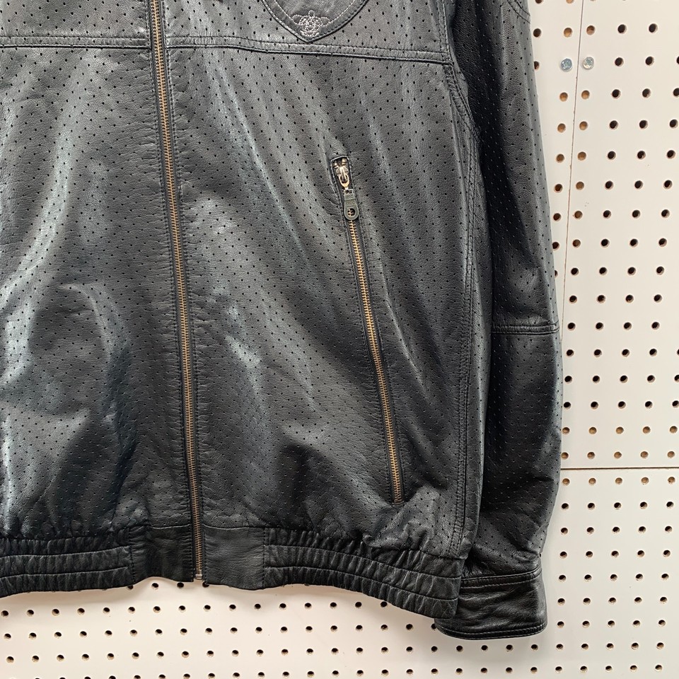 VTG Y2K Akoo Leather Hoodie Jacket Mens 2XL Black Hooded Embroidered 25x30 | eBay