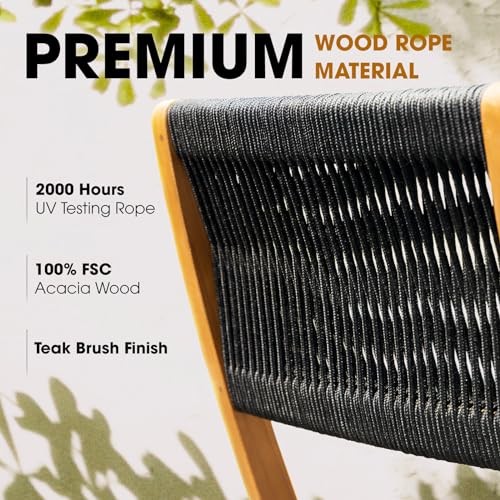 Wood Rope Design Heavy Duty 400lbs Capacity Patio Bistro Set 3 Piece ...