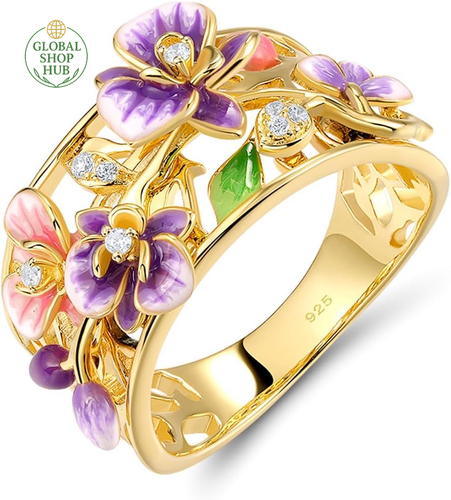 925 Sterling Silver Dragonfly Openwork Ring Cubic Zirconia Enamel ...