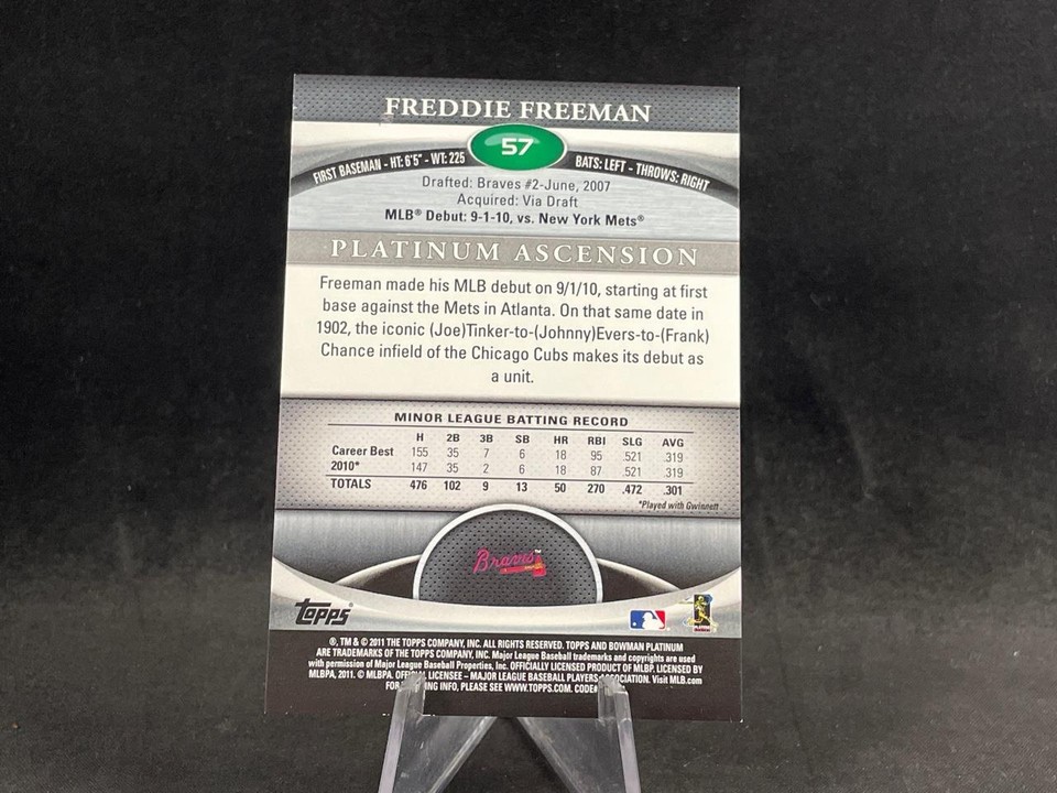 2011 BOWMAN PLATINUM FREDDIE FREEMAN #57 ROOKIE EMERALD GREEN SP BRAVES ...