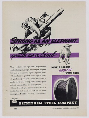 1941 Bethlehem Steel Ad: Purple Strand Wire Rope - Strong as an ...