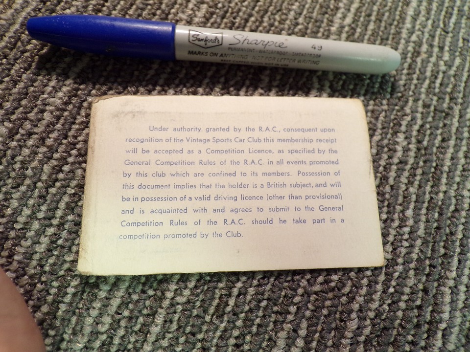 Vtg 1956 Vintage Sports Car Club Membership Card | eBay