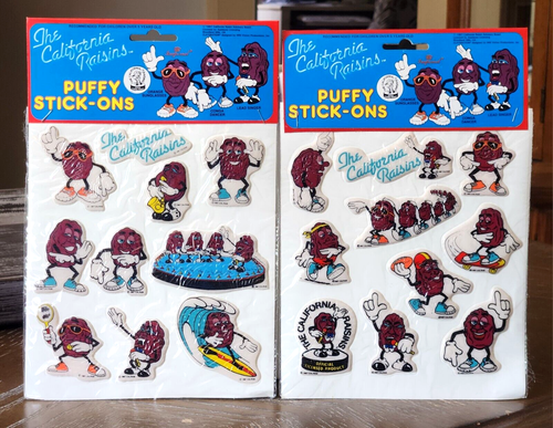 2 Vintage IMPERIAL California Raisins Puffy Stickers STICK-ONS - NEW ...