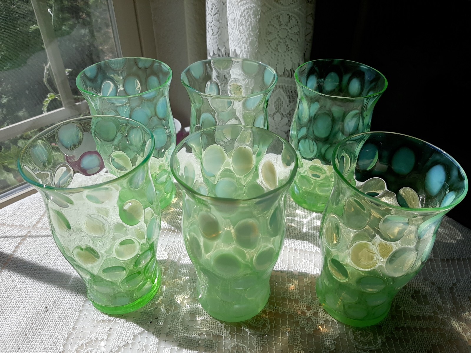 Antique Fenton Lime Coin Dot Opalescent Pitcher Set! STUNNING!! MINT ...