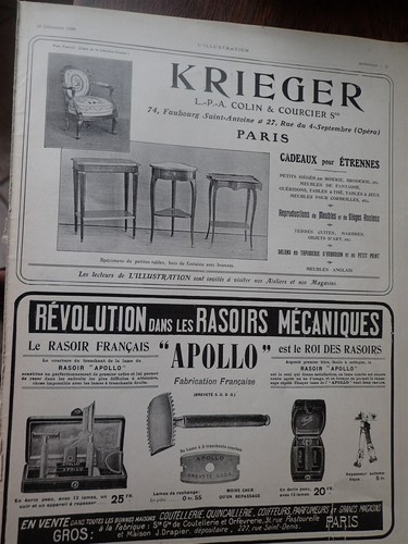 KRIEGER + rasoir APOLLO + robe empire maison ROUFF pub papier ...