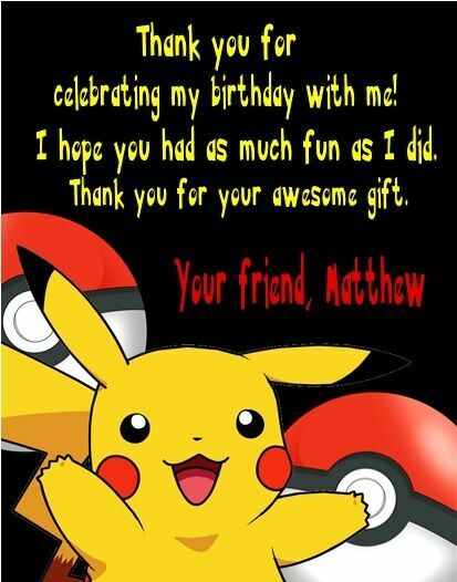 Pokemon Pikachu Birthday Party Thank You Note Cards Personalized Custom ...