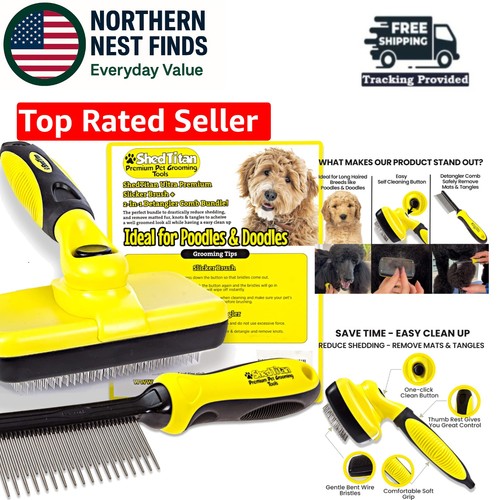 Gentle Pet Grooming Kit: Slicker Brush and Detangling Comb for Shedding ...