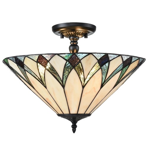 Tiffany Semi Flush Mount Ceiling Light 16.1-Inch 3-Light Mission Style ...