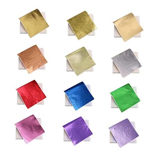 12 Colors Imitation Gold Leaf Sheets Multi-Color Gold 12 Colors 600Pcs ...