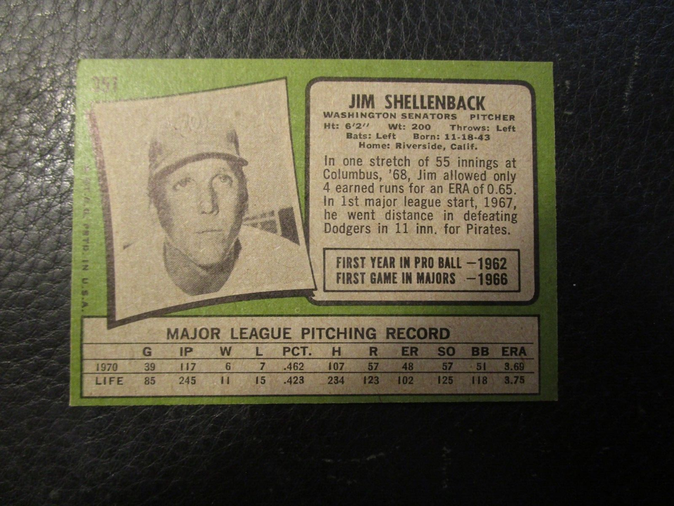 1971 TOPPS#351 JIM SHELLENBACK SENATORS EX+/EXMT | eBay