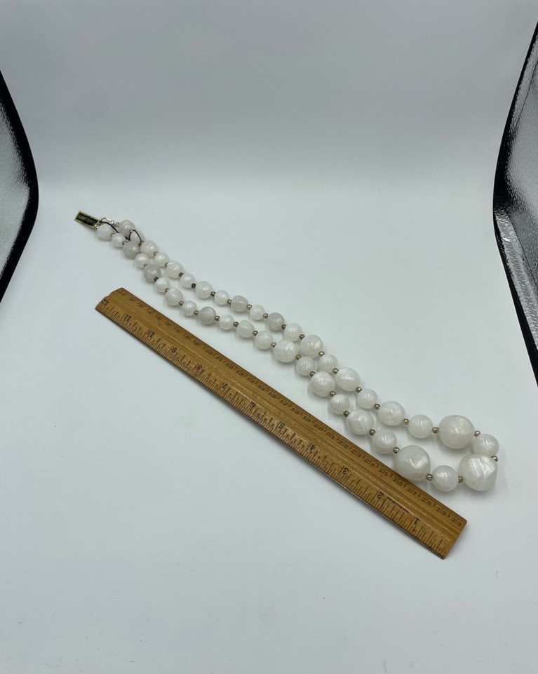 Vintage Pearl White Genuine Lucite Graduated Bead Necklace 30" NOS | eBay