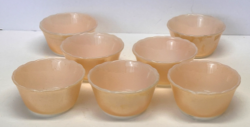 Vintage Set 7 FIRE KING Custard Cups Copper Tint Peach Lustre OvenWare ...