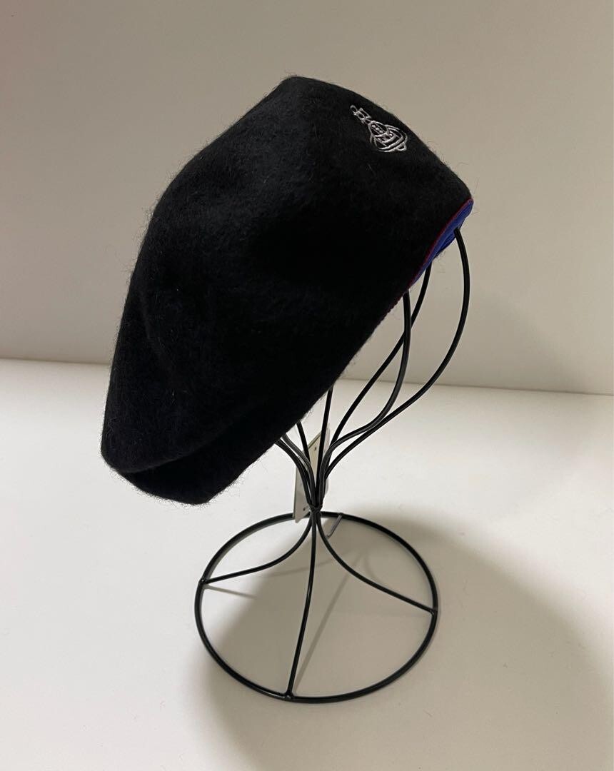 Vivienne Westwood Orb Beret Hat Black Logo Cap Size S… - Gem