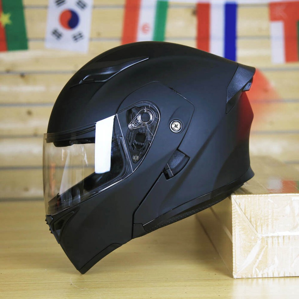 New LED Light Helmet Flip Up Full Face Dual Visor Racing DOT Motorcycle ...