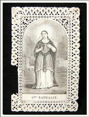 ANTIQUE 1880's " SAINT NATALIE NATHALIE " FRENCH CANIVET LACE HOLY CARD ...