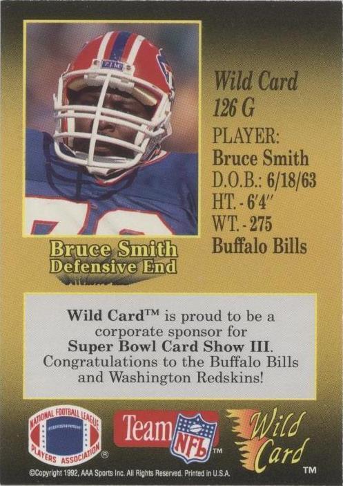 1992 Wild Card Super Bowl Card Show III Bruce Smith #126 G for sale | eBay