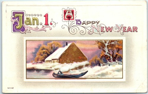 Postcard - January 1, A Happy New Year with Art Print | eBay