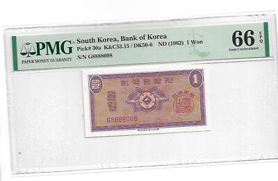 South Korea,Bank of Korea Pick#30a 1962 1 won PMG 66 EPQ | eBay
