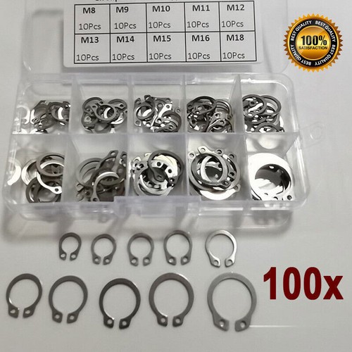 100x External Circlips/ Assorted Retaining Rings - Small Rap Around Cir ...