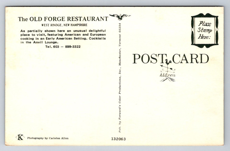 Postcard NH West Rindge Old Forge Restaurant Exterior Chrome Unposted ...