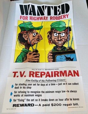 Vintage Topps Wanted Poster #7 T.V. REPAIRMAN 1980 | eBay