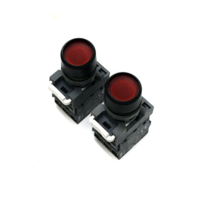 (Lot of 2) ABB MCB-01 3-Pole Contact Blocks w/ Red Push Button Operator ...