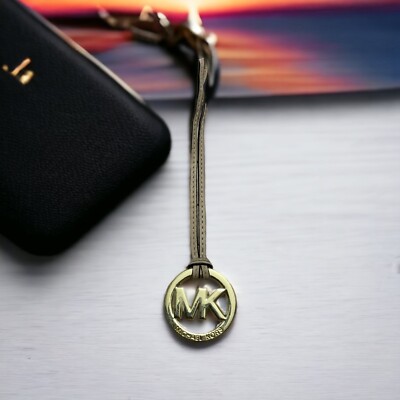 Michael Kors Gold MK Logo Replacement Beige Leather Hang Tag Bag Charm ...