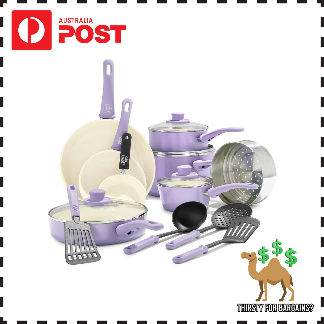 Greenlife Soft Grip Ceramic Nonstick Cookware Set, 16pc, Lavender | eBay