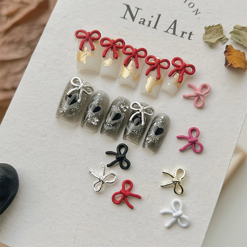 10Pcs Alloy Bow Nail Charm Parts 3D Rhinestone Nail Art Decoration ...
