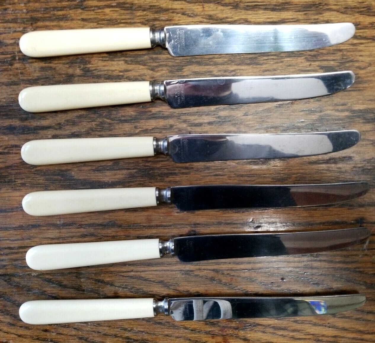 SET 6 DINNER KNIVES! Vintage UNIVERSAL stainless: RESISTAIN handles ...