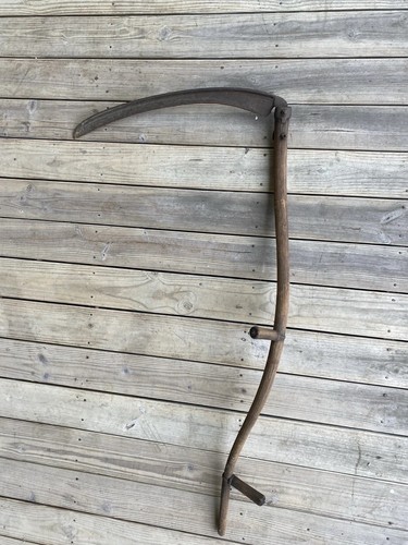 Antique Scythe Farm Tool Grimm Reaper OG dark Brown Wood 55" Handle 30 ...