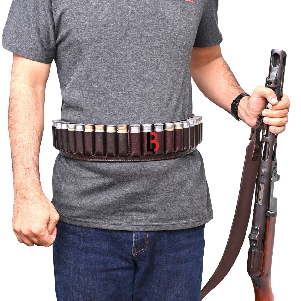 Cowhide Leather Shotshell Bandolier Belt Shotgun Shell Belt Ammunition ...