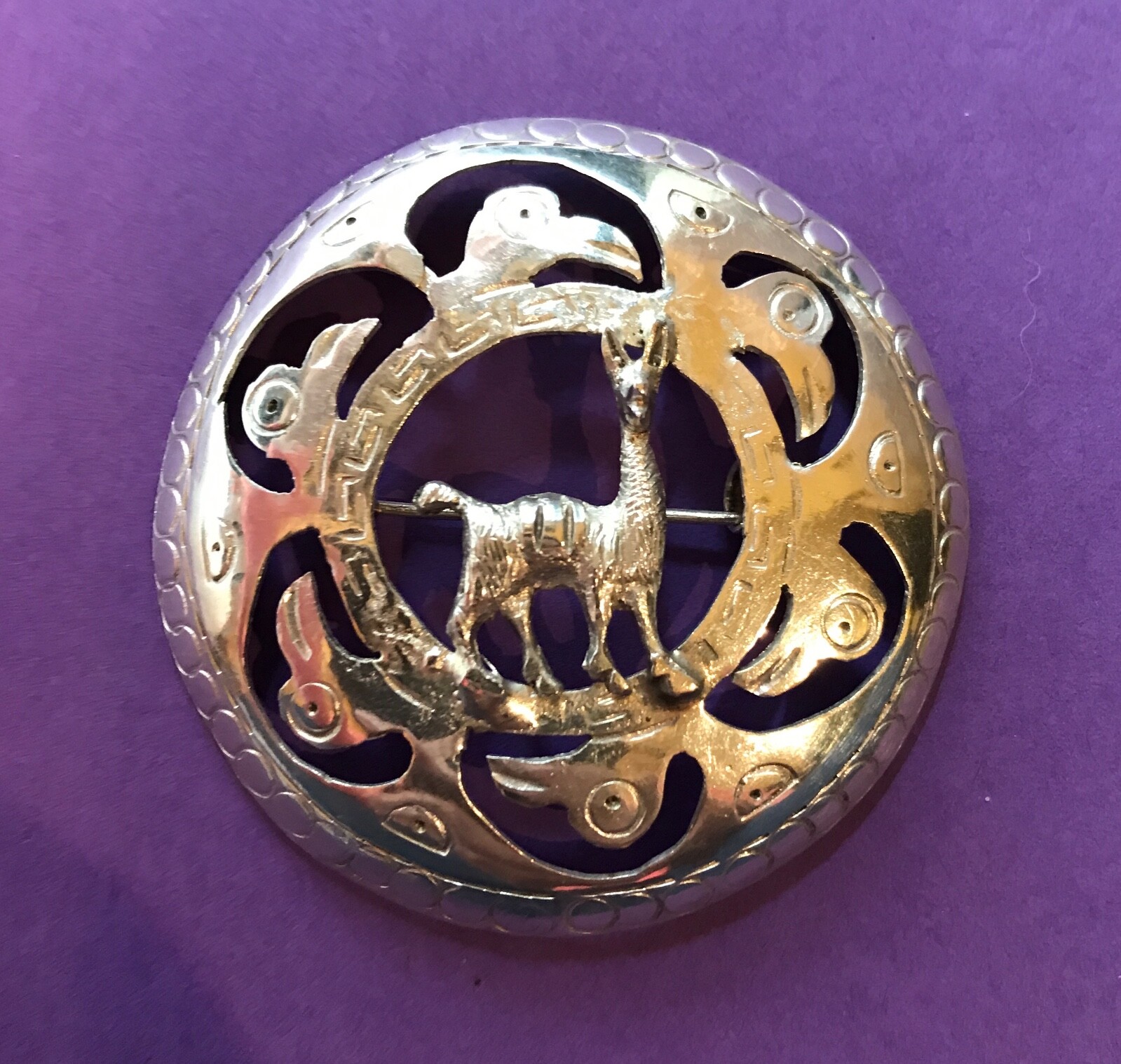 925 Sterling Silver PERU 1940 Peruvian Topo PIN Brooch LLAMA Alpaca ...