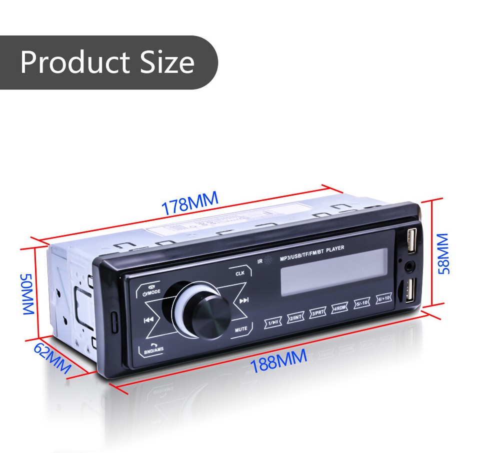 Single DIN Bluetooth In-Dash Car AM/FM Stereo Receiver USB AUX MP3 ...