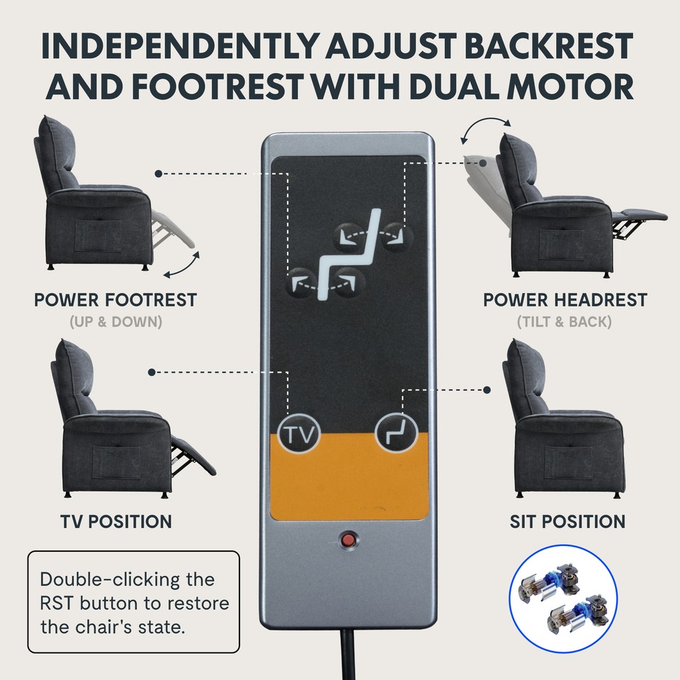 FLEXISPOT Dual Motor Electric Recliner Chair Sofa Independent Control ...