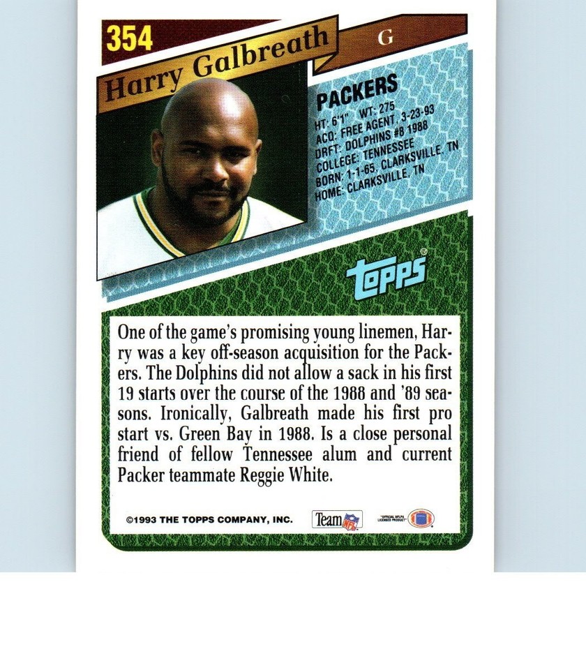 Harry Galbreath 354 Packers 1993 Topps Football Trading Card | eBay
