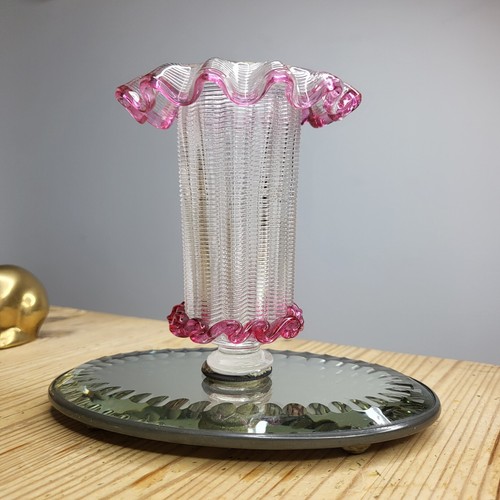 Victorian Match Striker Cranberry Glass Threaded Rigaree Mirror Footed ...