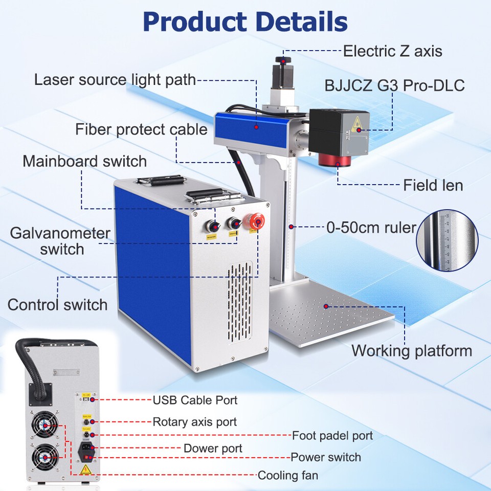 2.5D JPT M7 Mopa 200W/300W Fiber Laser Marking Electric lifting Machine ...