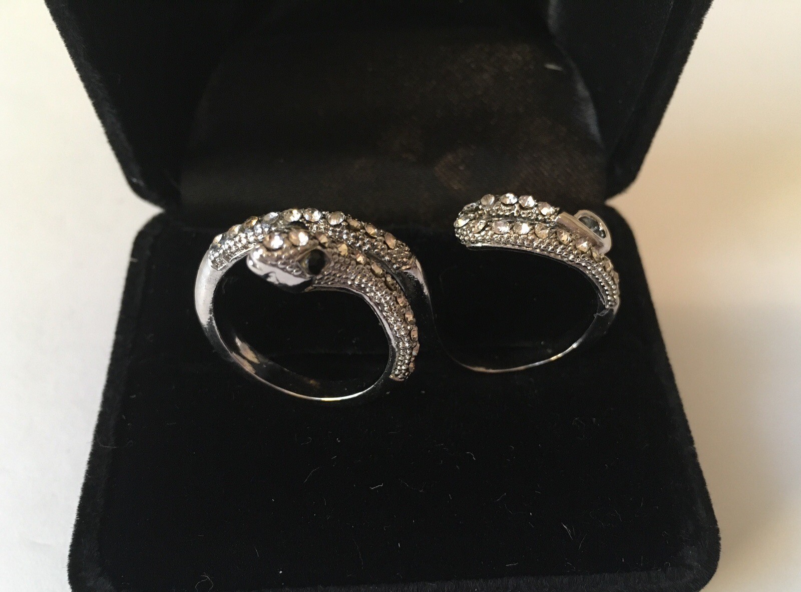 Rare Conjoined Snake Long Serpent Rings Clear Rhinest… - Gem