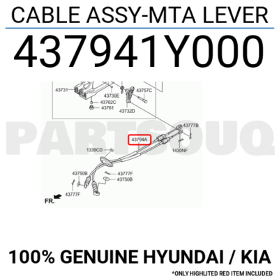 437941Y000 Genuine Hyundai / KIA CABLE ASSY-MTA LEVER | eBay